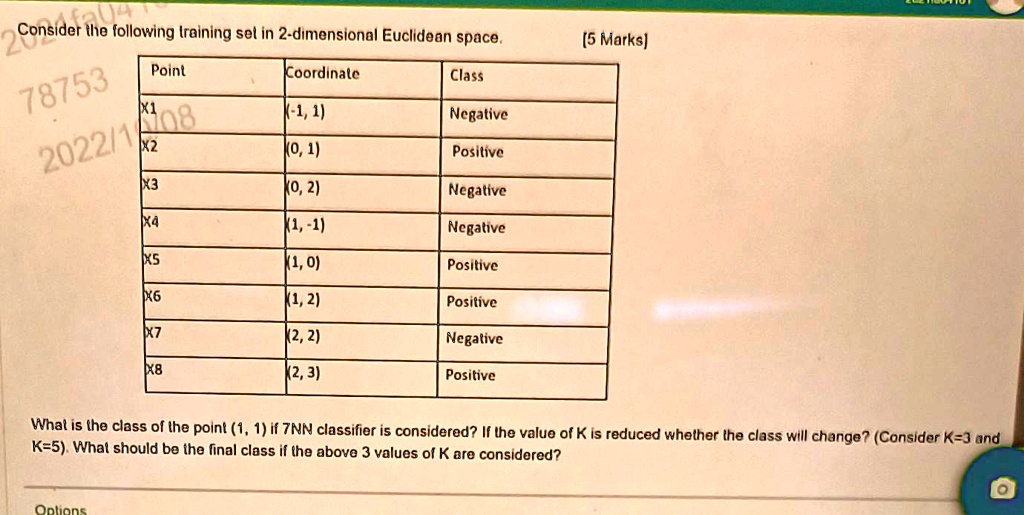 Consider the following training set in 2-dimensional Euclidean space ...