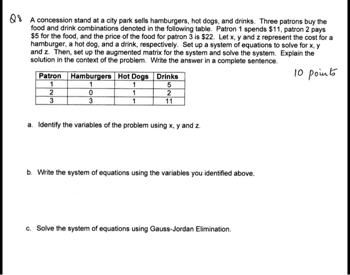 SOLVED: A concession stand at a city park sells hamburgers, hot dogs ...