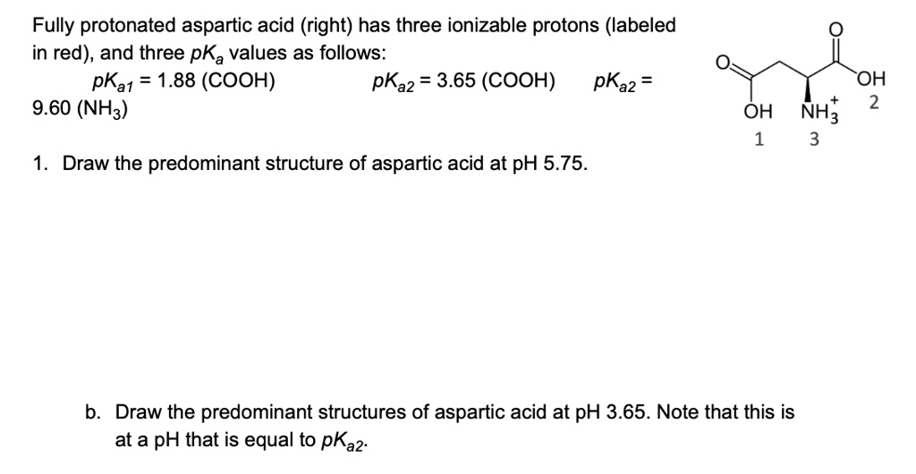 Fully protonated aspartic acid (right) has three ionizable protons ...