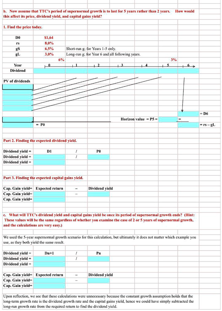 SOLVED: Now assume that TTC's period of supernormal growth is to last ...