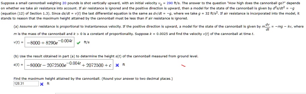 SOLVED: Suppose Gm? cannonoam meighing 20 pounds shot vertically upward ... SOLVED: Suppose Gm? cannonoam meighing 20 pounds shot vertically upward ...