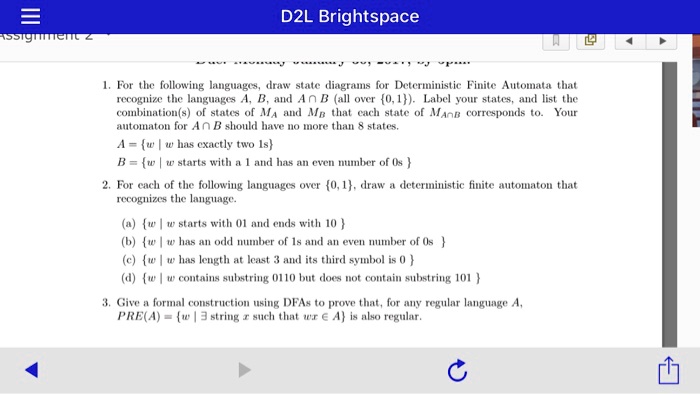 Solved This Is Draw State Diagram!!! D2lbrightspace 1 For The Following Languages Draw State