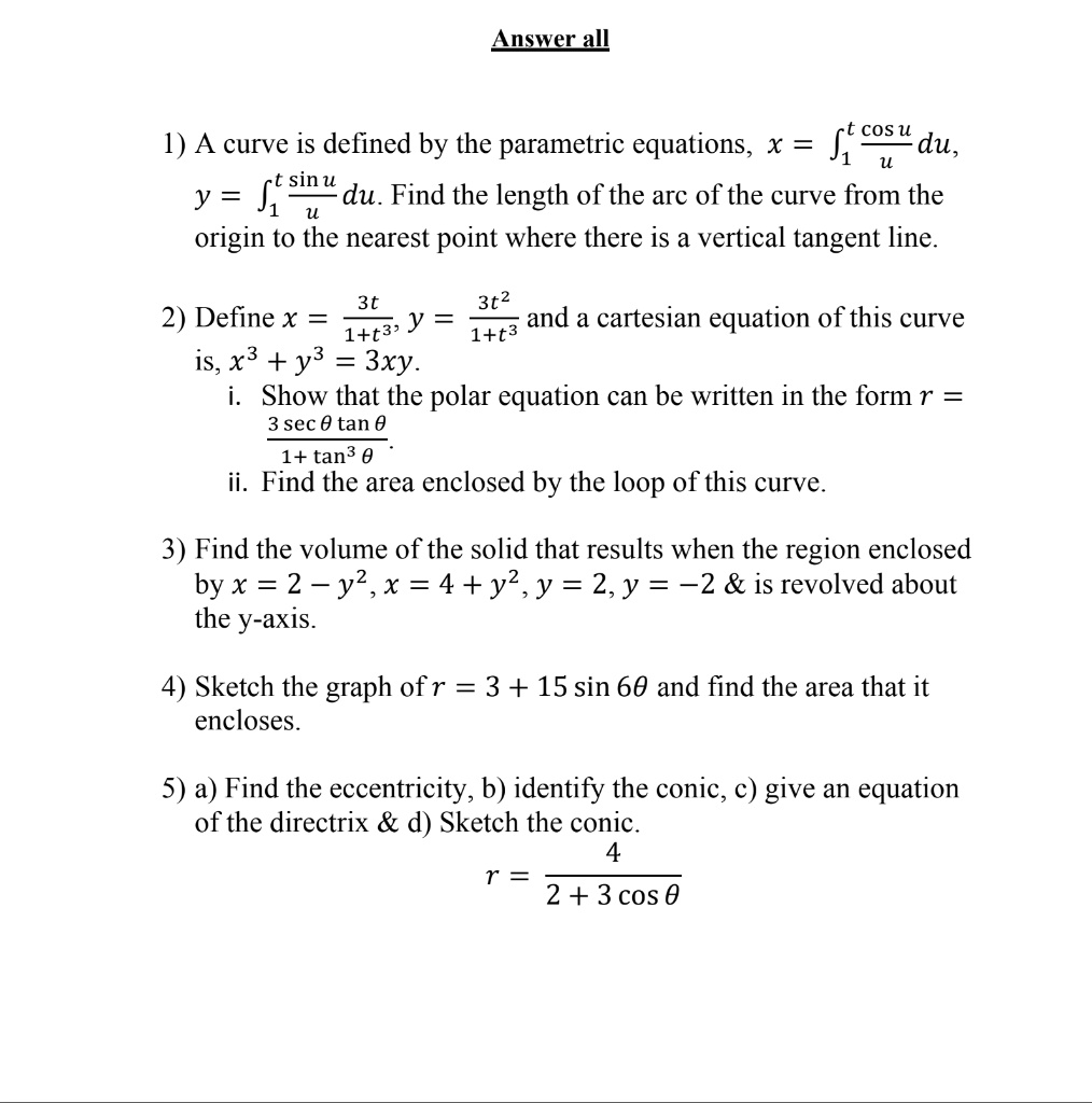 answerall cos u du 1 a curve is defined by the parametric equations x sin u y 51 du find the ...