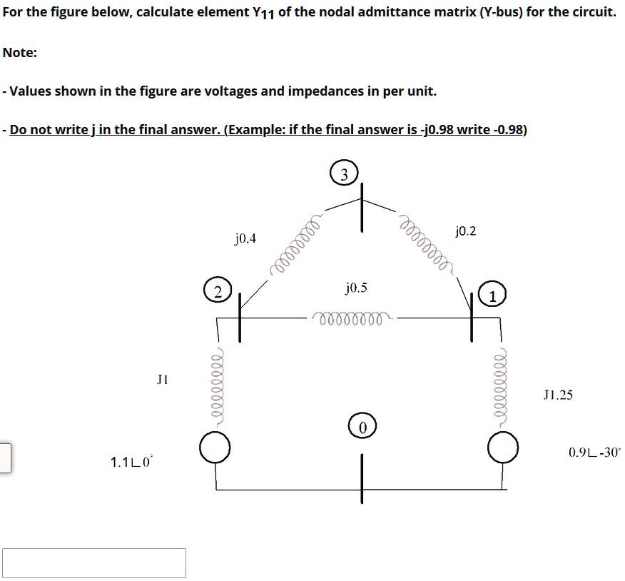 SOLVED: For the figure below, calculate element Y11 of the nodal admittance matrix (Y-bus) for ...