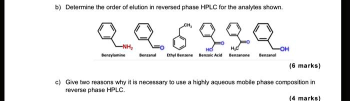 SOLVED: Determine the order of elution reversed phase HPLC for the ...