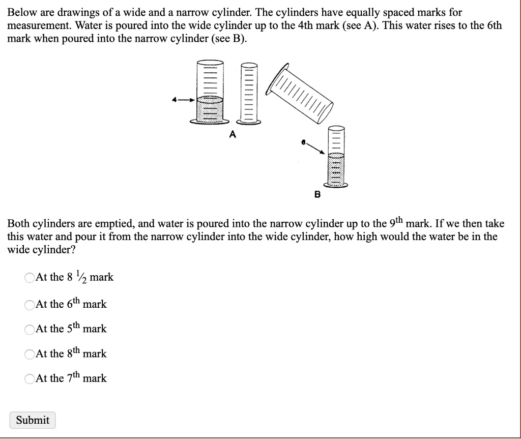 below are drawings of a wide and a narrow cylinder the cylinders have ...