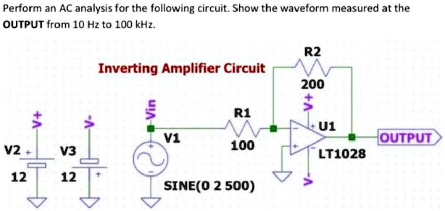 Perform an AC analysis for the following circuit. Show the waveform ...