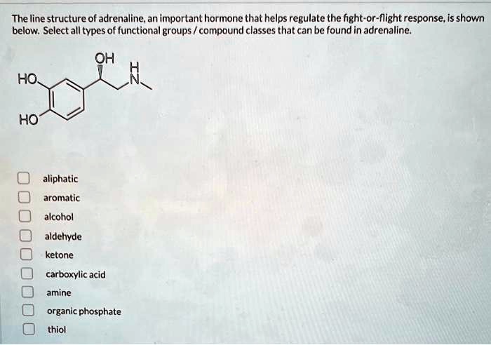 The line structure of adrenaline, an important hormone that helps ...