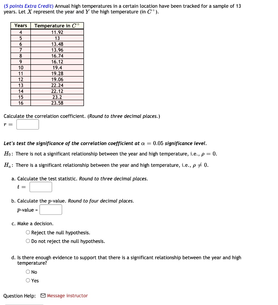 SOLVED: (5 points Extra Credit) Annual high temperatures in certain ...