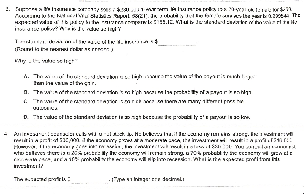 SOLVED: Suppose a life insurance company sells a 230,000 1-year term ...