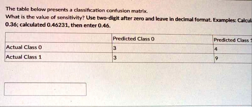 SOLVED: The table below presents a classification confusion matrix. What is the value of ...
