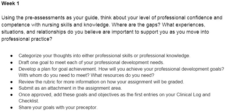 week using the pre assessments as your guide think about your level of ...