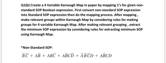 Solved Q1 B Create Variable Karnaugh Map In Paper By Mapping 1 S For Given Non Standard Sop