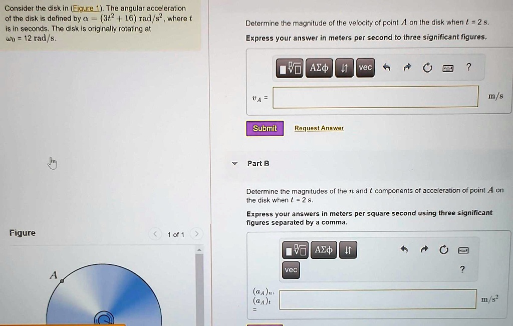 Consider the disk in (Figure 1). The angular acceleration of the disk is defined by α = (3t^2 ...