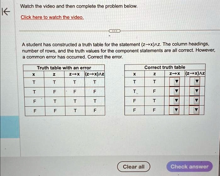 SOLVED: A student has constructed a truth table for the statement. The ...