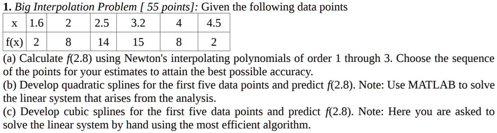 Solved 1 Big Interpolation Problem 55 Points Given The Following Data Points 16 25 32 45