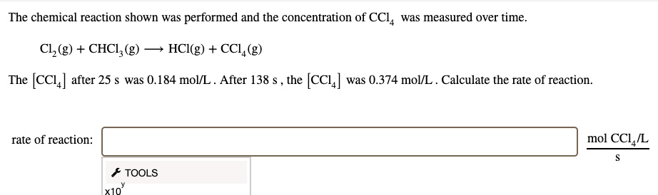 SOLVED: The chemical reaction shown was performed and the concentration ...