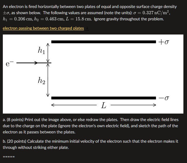 SOLVED: An electron is fired horizontally between two plates of equal ...