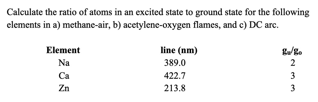SOLVED: Calculate the ratio of atoms in an excited state to ground ...