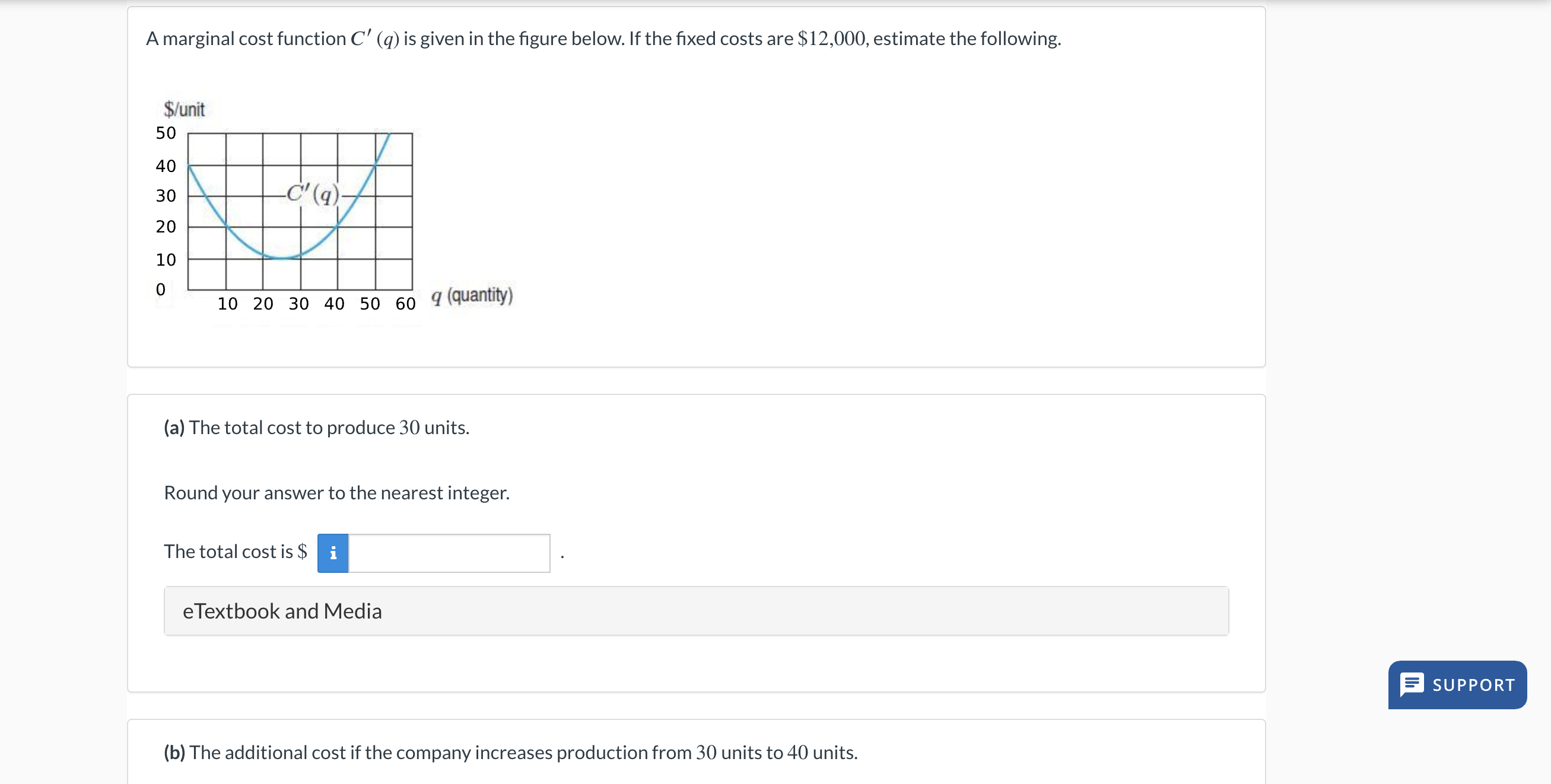 SOLVED: A marginal cost function C^'(q) is given in the figure below. If the fixed costs are ...