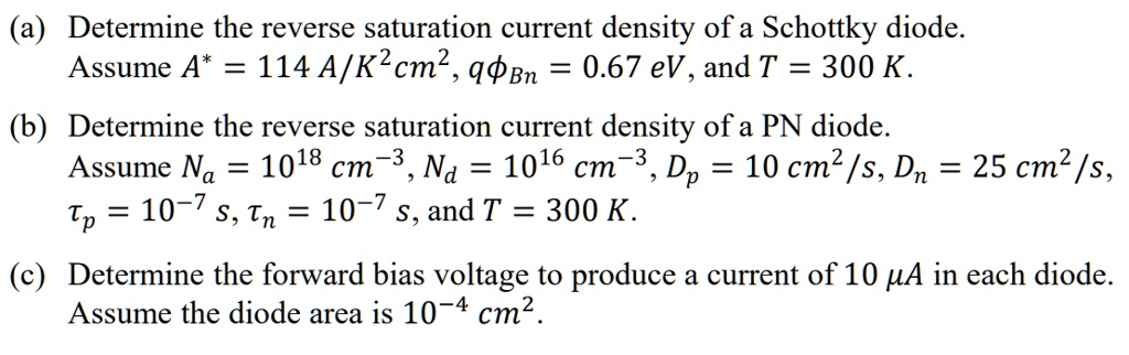 SOLVED: (a) Determine the reverse saturation current density of a ...