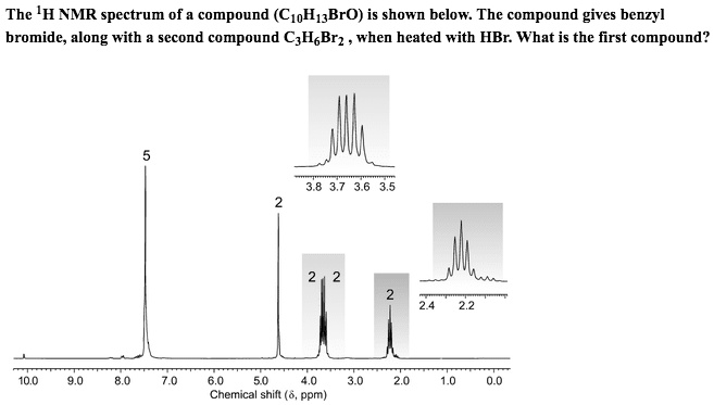 the 1h nmr spectrum of a compound c10h13bro is shown below the compound ...