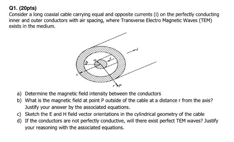 SOLVED: Q1. (20 pts) Consider a long coaxial cable carrying equal and ...