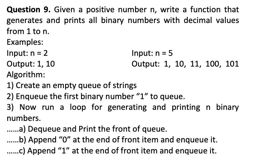 Solved Question 9 Given A Positive Number N Write A Function That Generates And Prints All