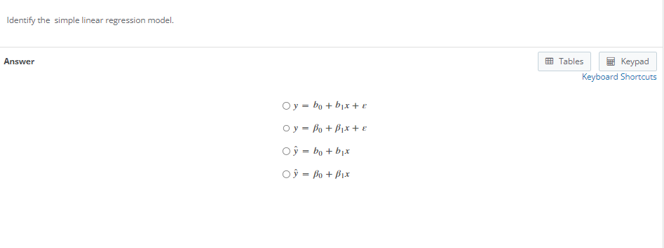 Solved Identify The Simple Linear Regression Model Answer Tables Keypad Keyboard Shortcuts Y 
