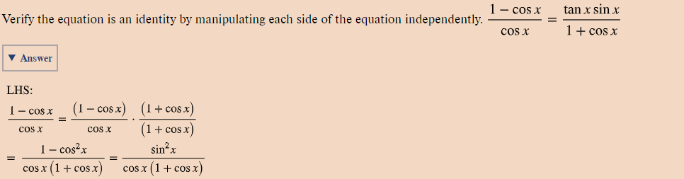 SOLVED: Verify the equation is an identity by manipulating each side of ...