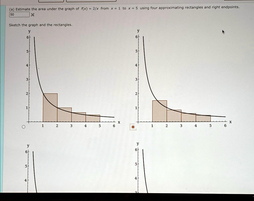 (a) Estimate the area under the graph of f(x) = 2/x from x = 1 to x = 5 using four approximating ...