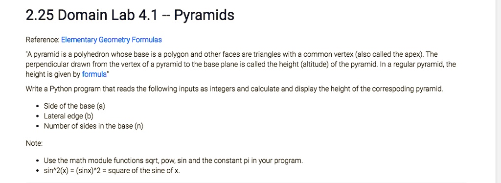 225 domain lab 41 pyramids reference elementary geometry formulas a ...
