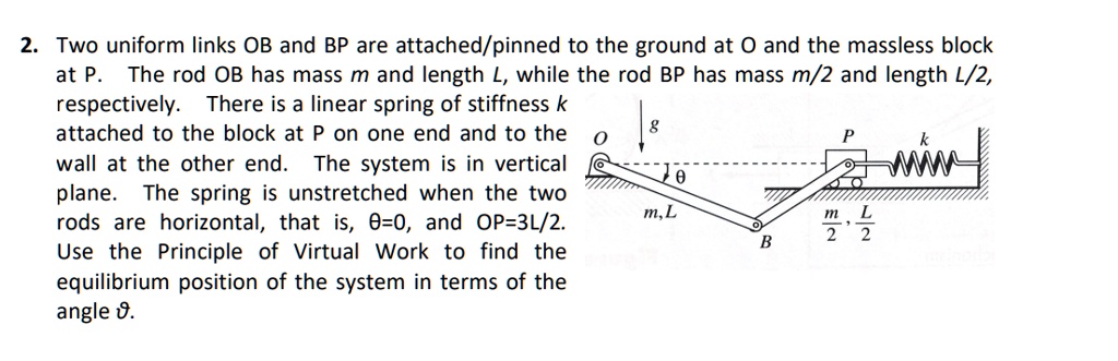 SOLVED: Two uniform links OB and BP are attached/pinned to the ground ...