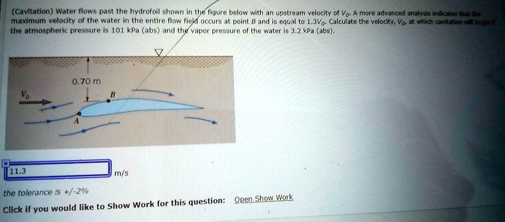 Cavitation: Water flows past the hydrofoil shown in the figure below ...