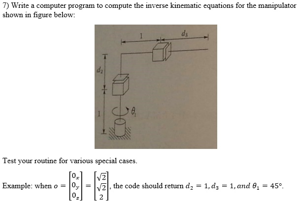 Solved 7 Write Computer Program To Compute The Inverse Kinematic Equations For The Manipulator
