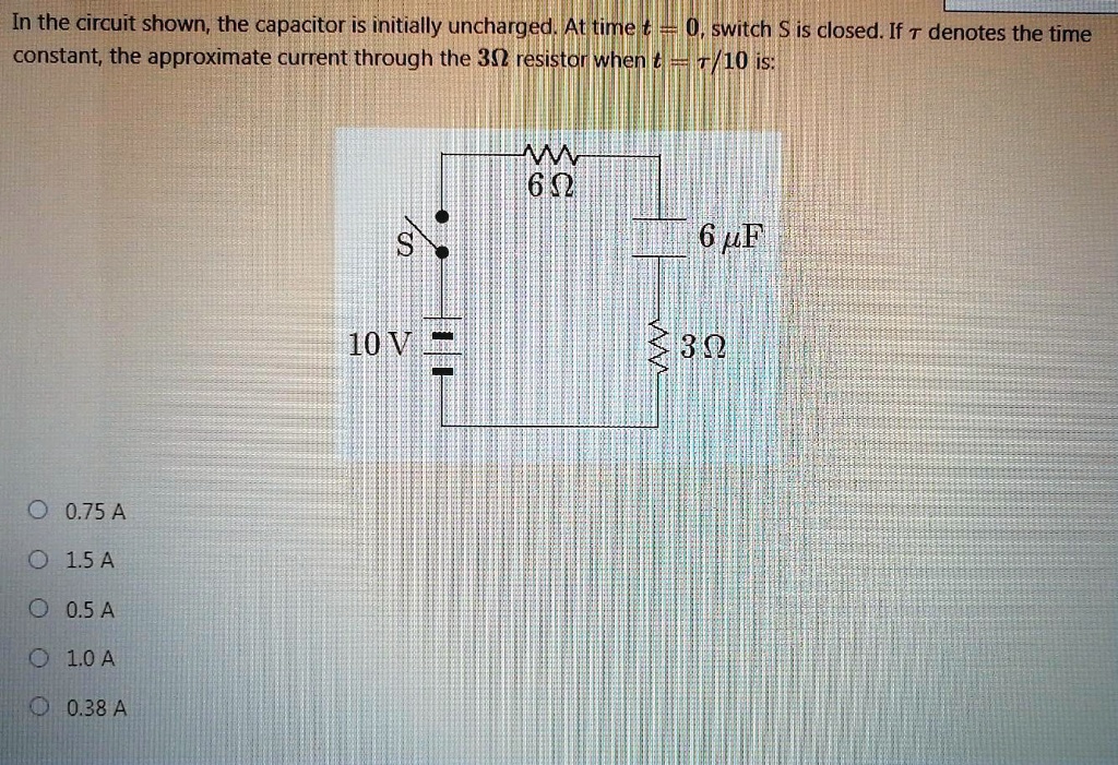 in the circuit shown the capacitor is initially uncharged at time t switch s is closed if v ...