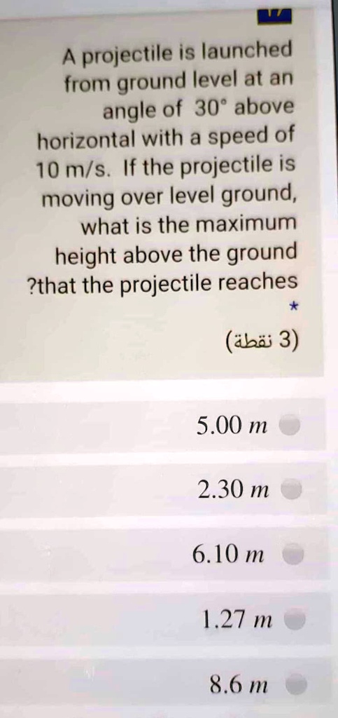 SOLVED: projectile is launched from ground level at an angle of 30" above horizontal with a ...