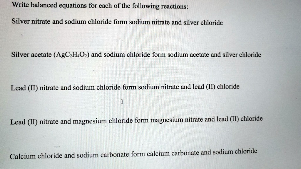 SOLVED: Write balanced equations for each of the following reactions: 1 ...