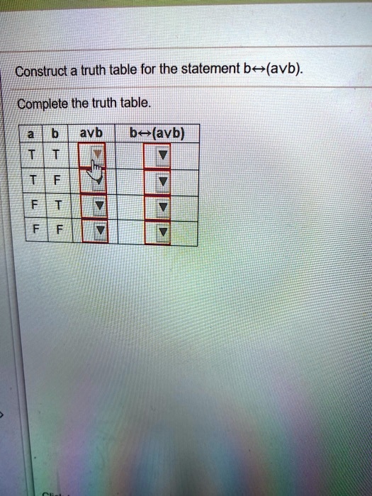 SOLVED: Construct a truth table for the statement bx-(avb): Complete ...