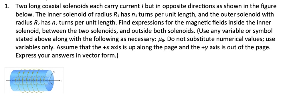 two long coaxial solenoids each carry current but in opposite ...
