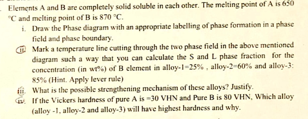 elements a and b are completely solid soluble in each other the melting ...