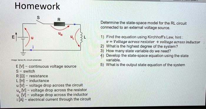 SOLVED: Homework Determine the state-space model for the RL circuit ...