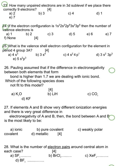 SOLVED: How many unpaired electrons are in the 3d sublevel if we place ...