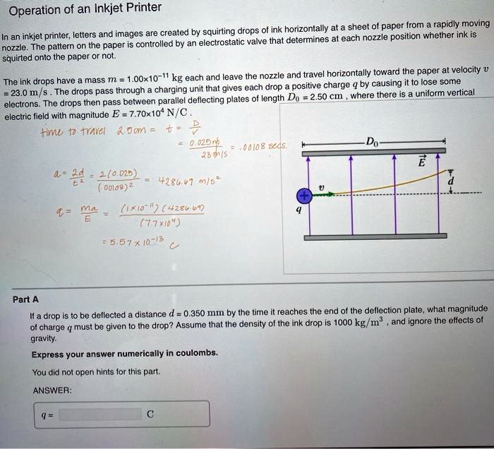 SOLVED: Operation of an Inkjet Printer An inkjet printer operates by ...