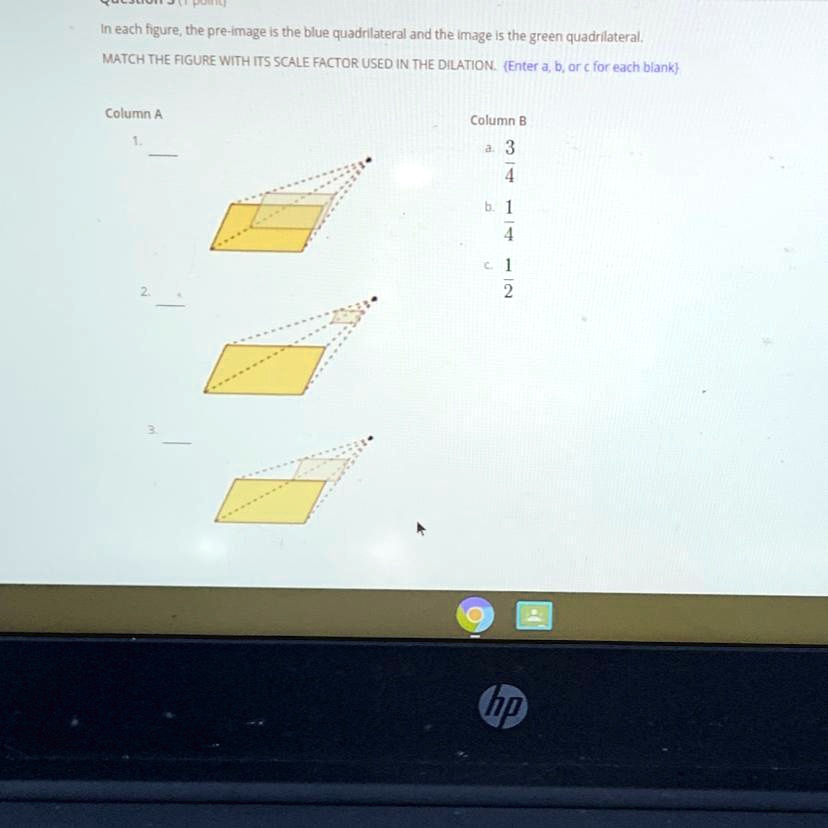 In each figure, the pre-image is the blue quadrilateral and the image is the green quadrilateral ...