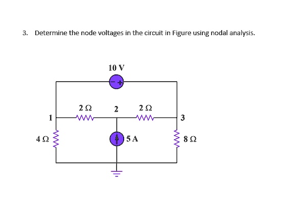 SOLVED: Determine the node voltages in the circuit in Figure using nodal analysis. 10V 29 2 29 ...