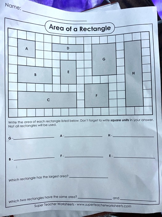 area of a rectangle each rectangle listed below don lcrget to write ...