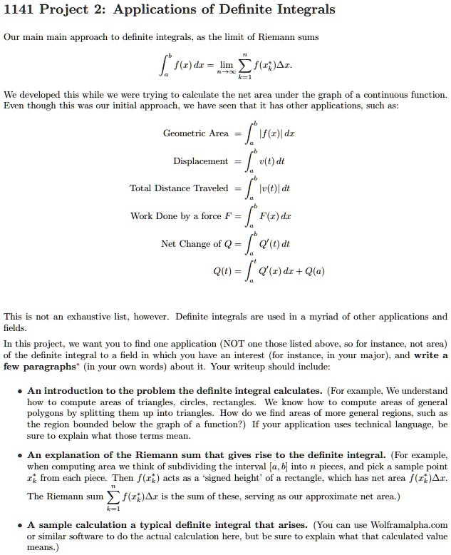 SOLVED: 1141 Project 2: Applications of Definite Integrals Our main ... SOLVED: 1141 Project 2: Applications of Definite Integrals Our main ...