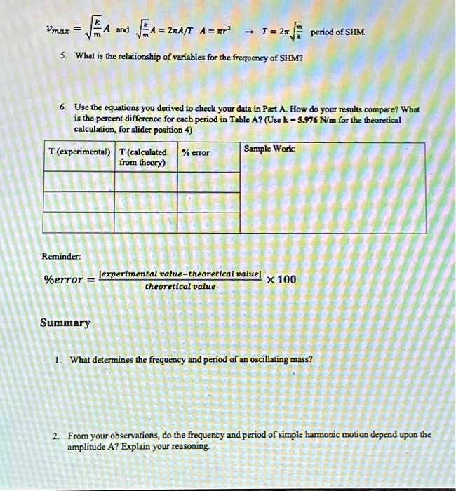 SOLVED: Vmax = AmdE = 2xA/T A = -T = 2xpenodofSHM 5. What is the ...