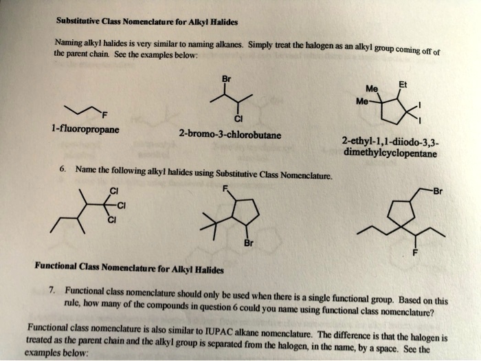 Substitutive class nomenclature for alkyl halides naming...